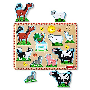 Melissa & Doug Farm Animals Sound Puzzle - Wooden Peg Puzzle With Sound Effects (8 pcs)