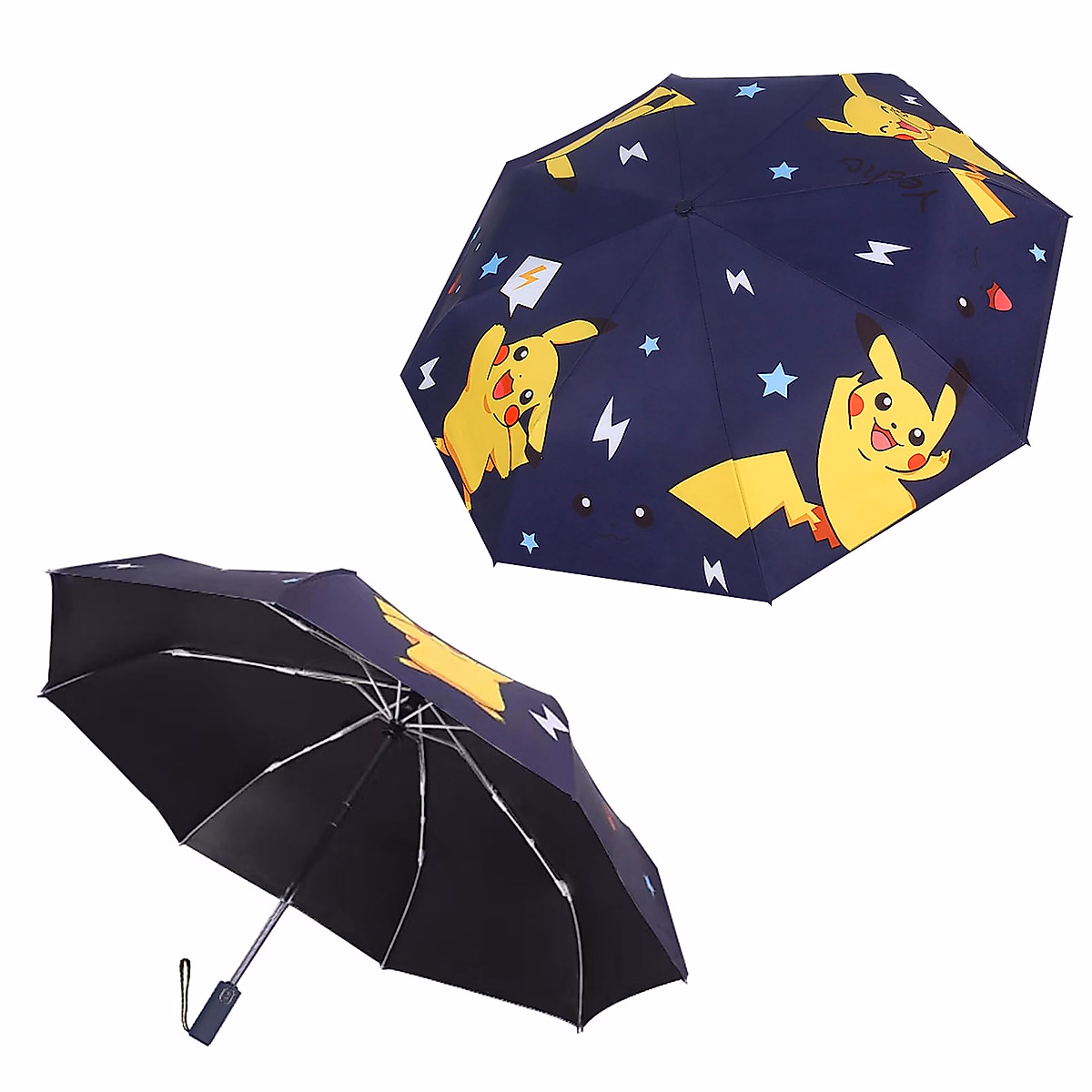 Rosavida Kids Folding Umbrella Automatic Open-close Cartoon UV Resistant Travel Umbrella Anti-rebound Design Compact Windproof Umbrella for Girls Boys- navy blue