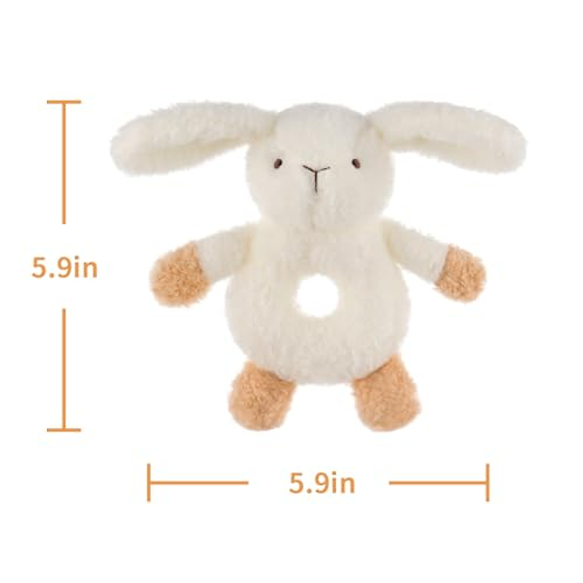 Apricot Lamb Baby Bunny Rabbit Soft Rattle Toy, Plush Stuffed Animal for Newborn Soft Over 0 Months 6 Inches, White (brown hands and feet)