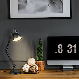 Globe Electric 5698601 28" Heavy Base Top Moving Spring Balanced Swing Arm Desk Lamp, Black, On/Off Rotary Switch on Shade, Home Office Accessories, Lamp for Bedroom, Home Décor, Home Improvement