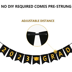 2023 Grad Graduation Banner (Assembled)with Black Gold Silver Star Garland Class of 2023 Gold Graduate Party Decorations,High School College Grad Decor, Graduation Party Favors Supplies