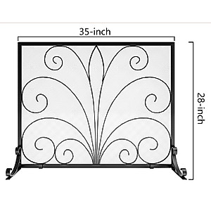 Fire Beauty Fireplace Screen,Handcrafted Wrought Iron Decorative Mesh,Flat Guard Metal Furnace Fireguards Mesh,Fireguards Safe Spark Protector for Living Room,Wood Burning Stove Accessories (Black)