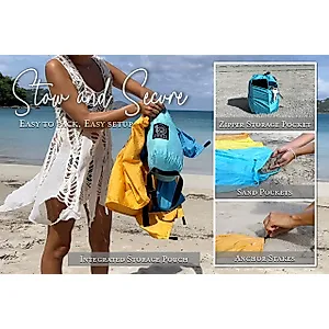 BINDLE Eco-Beach Blanket 84"x80" Large, Recycled Lightweight Material, Sand Free Water Resistant Sandproof, Oversized Portable Picnic Mat for Outdoors Camping Travel, Beach Vibes