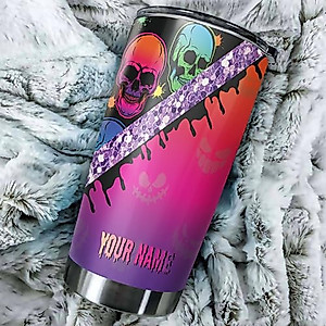GBEELANA Personalized Name Halloween Tumbler Cup with Lid, Halloween Home Decor Kitchen Double Wall Vacuum Insulated, Stainless Steel Coffee Tumbler Cup
