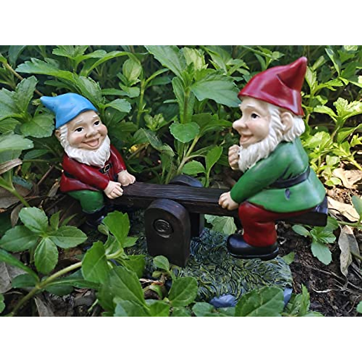 KEONSEN Funny Garden Gnome, Gnomes Decorations for Yard, Large Cute Tree Decorations Outdoor Swing Gnome, Creative Funny Garden Sculptures & Statues Hanging Garden Decor (Seesaw Gnomes)