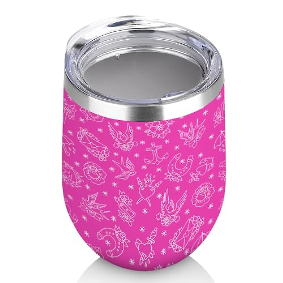 silichee 12 Oz Stainless Steel Tumbler Cups Water Bottle with Lid Traditional Tattoo Flash Doodle Pattern Insulated Tumblers Vacuum Coffee Mugs for Hot and Cold Wine,Drinks,Coffee