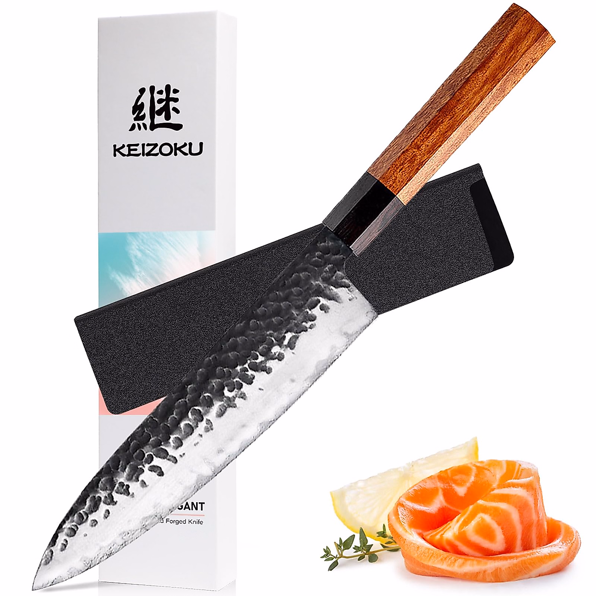 KEIZOKU Gyuto Chef Knife, Japanese Chefs Knife 8 Inch, Ultra Sharp 3 Layers 9CR18MOV High Carbon Steel Kitchen Knives, Professional Hand Hammered Cooking Knife (8 Inch Chef Knife)