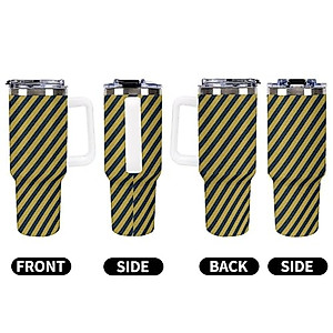 Blue And Yellow Stripes 40oz Water Bottle Double Wall Insulated Tumbler with Handle Leakproof Travel Mug White-style