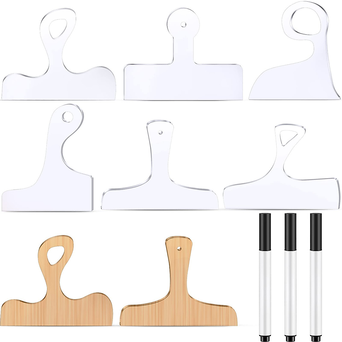 Frienda 6 Pcs Charcuterie Board Template Acrylic Router Template Cutting Board Template for Woodworking Thick Handle Template with 3 Pens Angled Curvy Stencils Guide Tools for Kitchen(Classic)