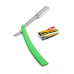 DDP MANUAL FOLDING SHAVING KNIFE BEARD CUTTER SHAVER STRAIGHT EDGE 'DOUBLE BARBER RAZOR GREEN UP TO 22 BLADES (SET OF 11 BLADES)