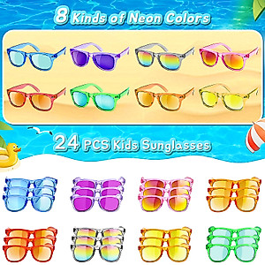 Kids Sunglasses Party Favors - 24 Packs Sunglasses Bulk for Kids with UV400 Protection in Bulk for Boys and Girls，Neon Sunglasses for Kids Birthday Graduation Party Gift