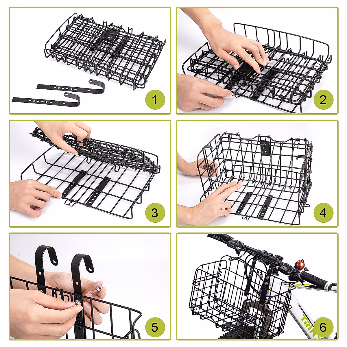 Karcle Detachable Folding Bike Basket Bicycle Basket Heavy Load - Adult Front Rear Bicycle Bag Rack Hanging Bike Basket for Mountain Bike Accessories (Black)