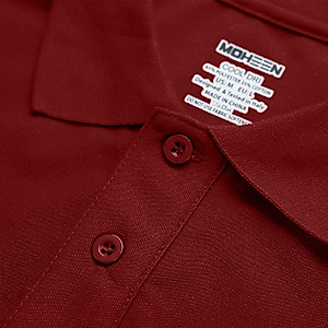 MOHEEN Men's Long/Short Sleeve Moisture Wicking Performance Solid Golf Polo Shirt with Pocket (Wine Red, 2XL)