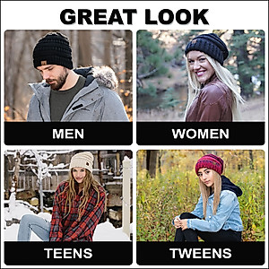 Funky Junque Trendy Warm Oversized Chunky Soft Oversized Cable Knit Slouchy Beanie (Black)