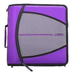 Case-it The Mighty Zip Tab Zipper Binder - 3 Inch O-Rings - 5 Color Tab Expanding File Folder - Multiple Pockets - 600 Sheet Capacity - Comes with Shoulder Strap - Deep Purple D-146