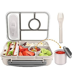 Dagugu Lunch Box Kids,Bento Box Adult Lunch Box,Lunch Box Containers for Adults/Kids/Toddler,5 Compartments Bento Lunch Box with Leakproof Sauce Vontainers,Microwave/Dishwasher/BPA Free(white)