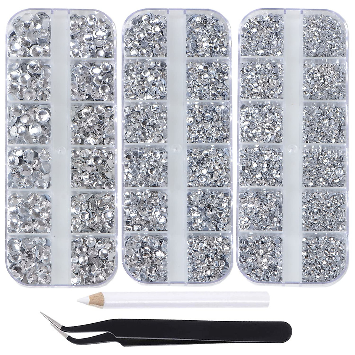 Massive Beads 6800pcs+ Flatback Glass Hotfix Iron On Rhinestones Crystal for DIY Making with 1 Tweezer & 1 Picking Pen for Shoes, Clothes, Face Art, Bags, Manicure (Clear Crystal, 6-Sizes)