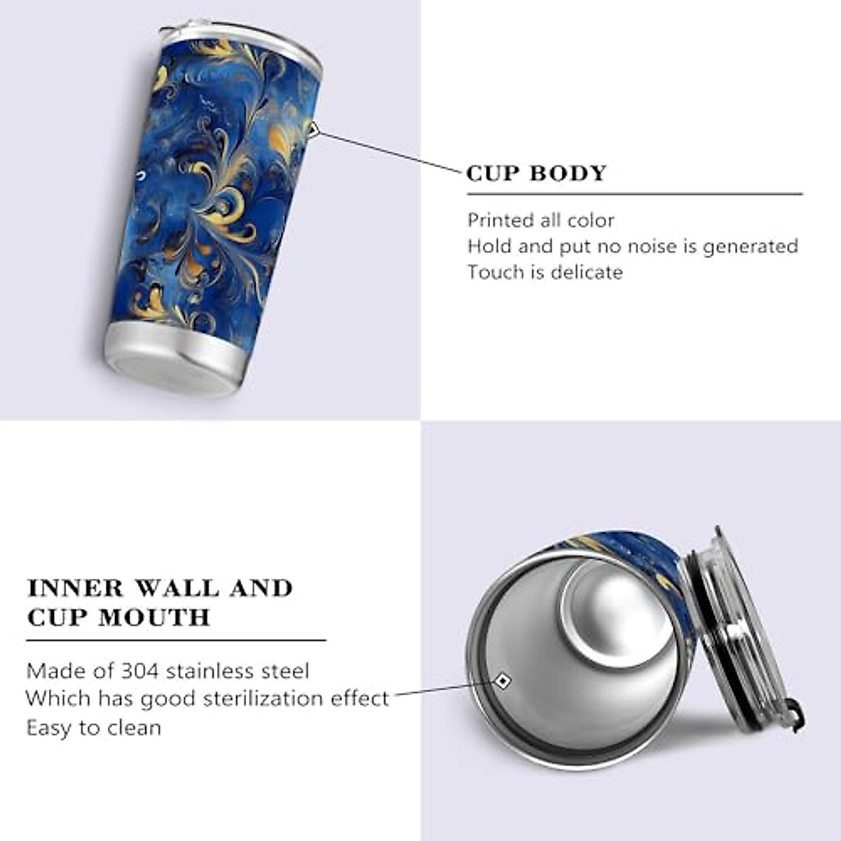 sanluoli Blue Gold Irregular Grain Stainless Steel coffee cup travel with Straw Lid coffee mugs with lids for café leakproof insulated tumbler 20 OZ