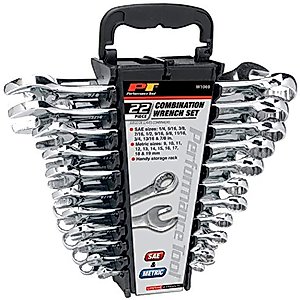 Performance Tool W1069 22-Piece SAE and Combination Metric Wrench Set with Organizer Rack