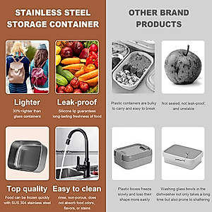 Pulreiush 3pcs Stainless Steel Food Storage Container Set With Lids - Easy Clean, Smell-Proof, Airtight & Leakproof Containers - 3Sizes (21oz/42oz/70oz) - 304 Stainless Steel