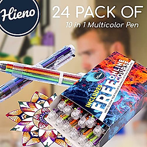 Multicolor Pens - 24 Pack of 6-in-1 & 12 Pack of 10-in-1 Retractable Ballpoint Pens - 6 Vivid Colors in Every Pen - Best for Smooth Writing - Back to School Supplies - By Hieno (24 Pack 6 in 1 Pens)
