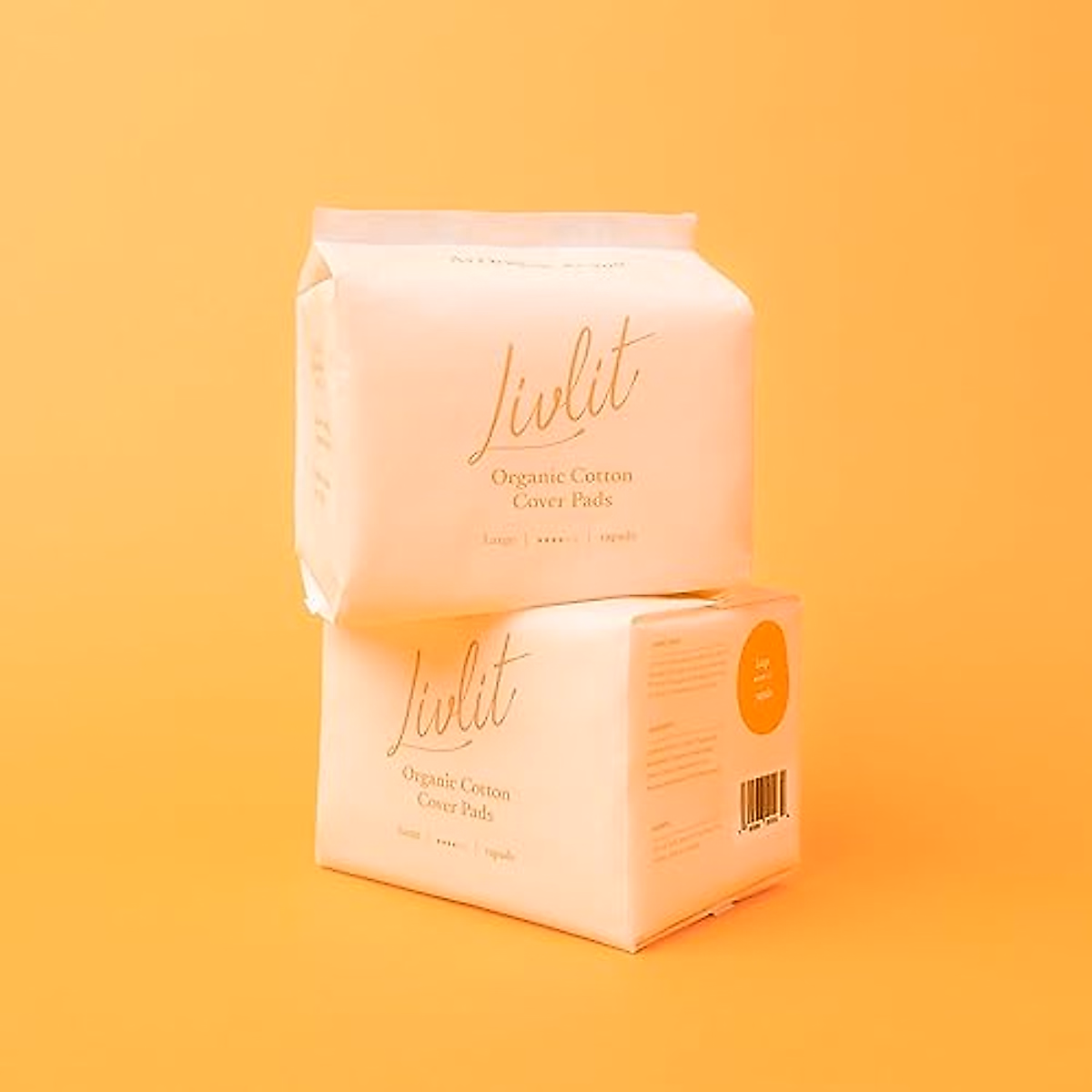 Livlit Large Size Ultra Thin Sanitary Pads, 100% Organic Cotton from Texas, Powerful Leak Protection, Unscented, Chlorine Free and Absorbency of Feminine Periods, Pads for Women (12 Count)