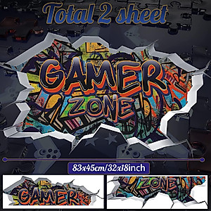 TOARTI 3D Game Wall Decals,Gaming Wall Stickers for Boys Room Gamer Zone Sticker Video Gaming Wallpaper for Kids Playroom Decor