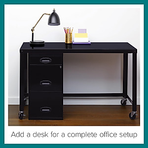 Office Dimensions 18" Deep 3 Drawer Metal Organizer File Cabinet with Oval Handles, Black