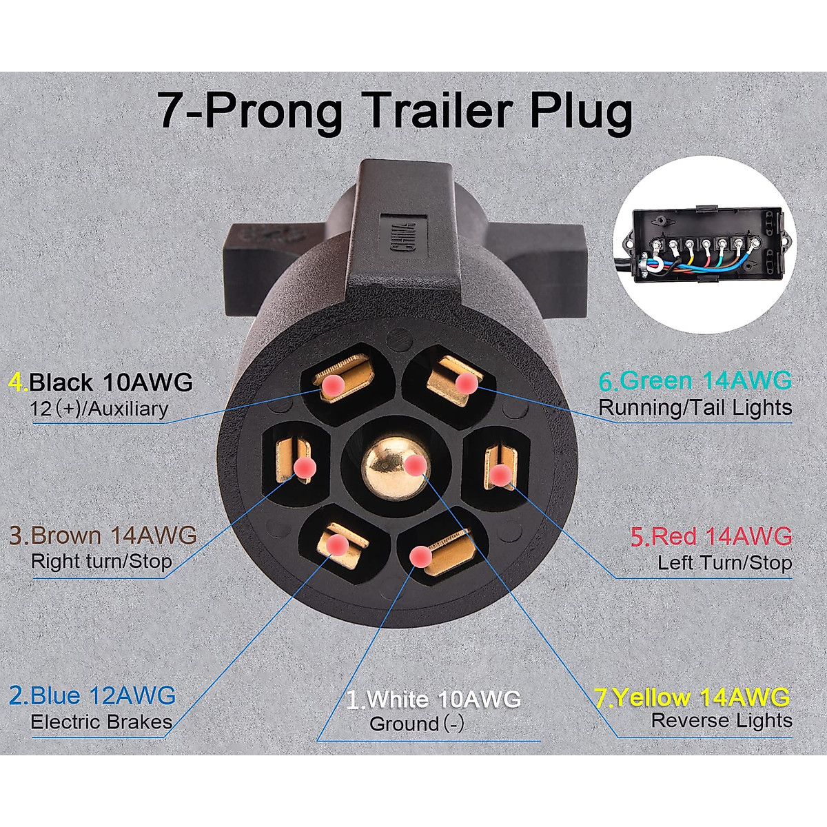 7 Pin Trailer Wiring Harness Plug, 7 Way Plug Inline Trailer Cord, 8 Feet, with Box, for Your Trailers, RVs, Campers, caravans, Food Vans and Other Towed Vehicles