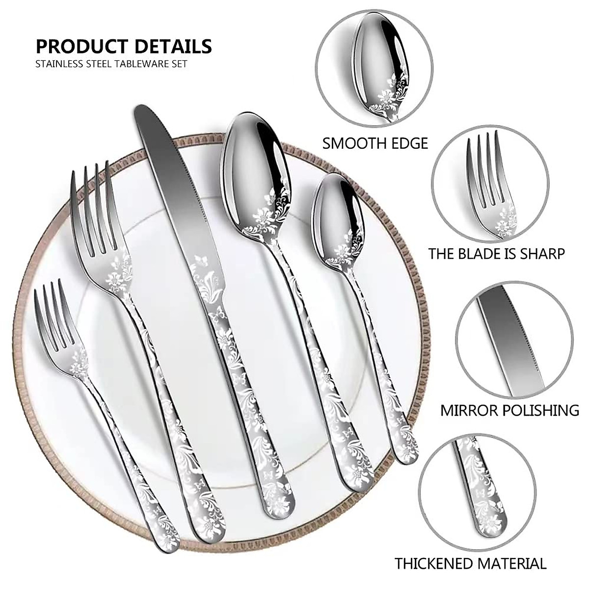BXNSEN Silverware Set, 20 Piece Stainless Steel Flatware Set, Silverware Set for 4,Mirror Polished Cutlery Set, Tableware Set Includes Knife, Fork, Spoon