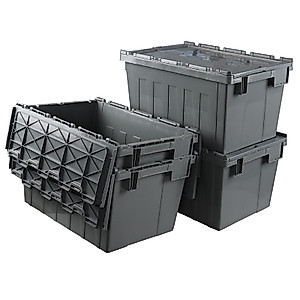 Oymlclivisa 15 Gallon Commercial Flip Top Tote Storage Container, Industrial Plastic Storage Totes, Gray, 4 Packs