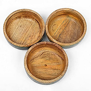 Samhita Mango Wood Round bowl Perfect for Nuts, Candy, Appetizer, Snacks, Olive and Salsa. Looks Absolutely Beautiful With Your Kitchen Setting. (5" x 5" x 2")