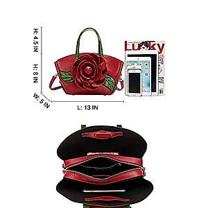 PIJUSH Designer Purses and Handbags for Women Floral Top Handle Satchel Handbag Ladies Crossbody Bags for Women (20103 Red)