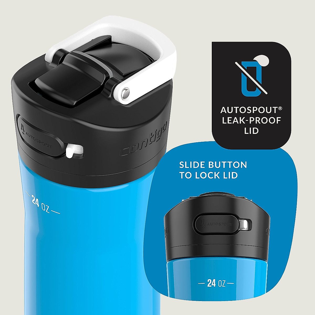 Contigo Ashland Chill Stainless Steel Water Bottle with Leakproof Lid & Straw, Water Bottle with Handle Keeps Drinks Cold for 24hrs & Hot for 6hrs, Great for Travel, School, Work, & More, 24oz