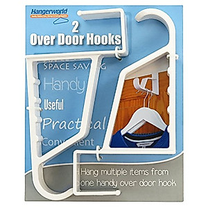 HANGERWORLD 2 Pack Over The Door Hooks for Hangers - Extra Strong White Plastic Over Door Hook for Hanging Clothes, Towels, Robes, Hats, Bags and More