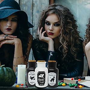 4E's Novelty Set of 3 Glass Decorative Apothecary Potion Bottles Halloween Tabletop Mantle Decorations, Halloween Witch Farmhouse Decor for Tiered Tray Table Centerpiece