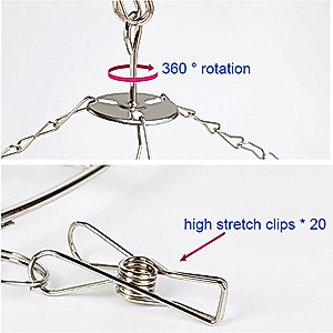 A.B Crew Round Laundry Clothesline Hanging Rack for Drying Clothing with 20 Stainless Steel Clothespins 5 Free Quilt Clip(Rose Gold)