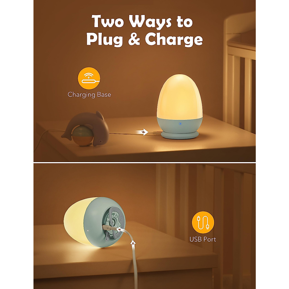 JolyWell Night Lights for Kids with Stable Charging Pad, Touch Control&Timer Setting, ABS+PC Baby Egg Lamp for Breastfeeding，Blue
