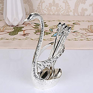 Holder Tableware Storage Stainless Steel Spoon Tableware Kit with Zinc Alloy Swan Shape Holder Storage Organizer (Silver)