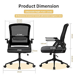 naspaluro Office Computer Desk Chair Ergonomic Mesh Flip-Up Arms Comfy Chair with Mid Back Cushion Lumbar Support Adjustable Height Tilt Swivel Chair for Home Bedroom Study Working, Black