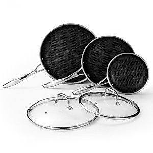 DELUXE Hybrid Nonstick Fry Pan Set 5-Piece, 8, 10 and 12-Inch Frying Pan Cookware Set with Glass Lids, Skillet with Stay-Cool Handles, Dishwasher&Oven Safe, PFOA Free Compatible with All Cooktops