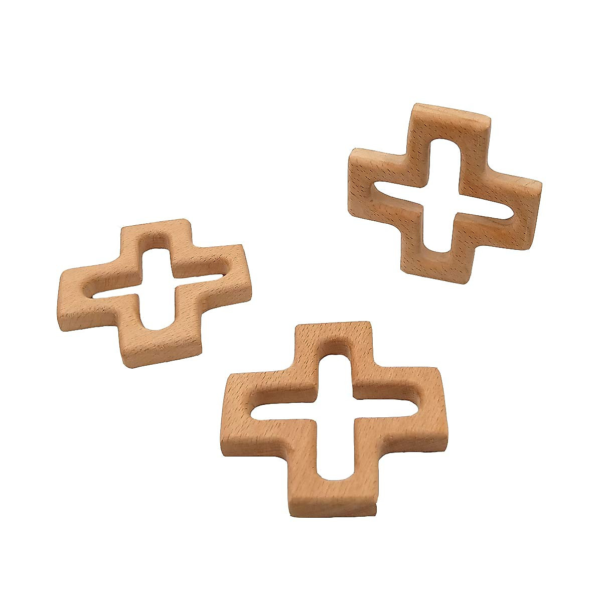 Arakierst 10pcs Organic Wood Cross Pure Natural Animal Shape Beech Wooden Handmade Grasping Pattern DIY Pacifier Chain Pendant