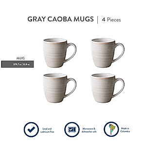 Corona Mugs set of 4 | Perfect for Coffee and Tea Lovers | Gray Caoba 12.8 oz - 380cc|4 Pieces|Ceramic|Hand Painted |Cerámica