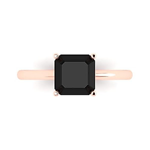 2.0 ct Asscher Cut Solitaire Natural Black Onyx Engagement Wedding Bridal Promise Anniversary Ring 18K Rose Gold Size 6.75