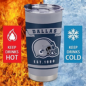 Custom Dallas Tumbler 20oz Stainless Steel with Lid & Straw Personalized Football Fans Gifts for Women Men Travel Cup Insulated Tumbler Add Name Number