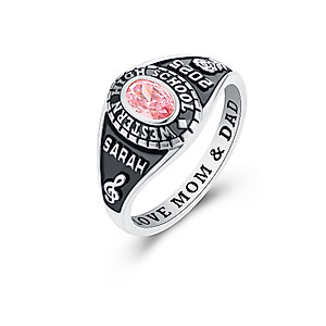 PJM Customized Sterling Silver Women Class Ring – Delicate Classic – (Sterling Silver Platinum)