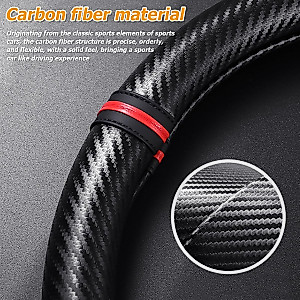 zipelo Car Steering Wheel Cover, Universal 15 Inch, Carbon Fiber Breathable Anti-Slip Steering Wheel Protector, Warm in Winter and Cool in Summer, Car Interior Accessories (Gray)