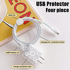 Cute Flower Cable Protector for iPhone Charger Cover Camellia Floral Unique Design for Women Girls Pattern Data Cable Phone Charger Data Line Earphone Wire Bite Saver for iPhone 14 13 12 Charger