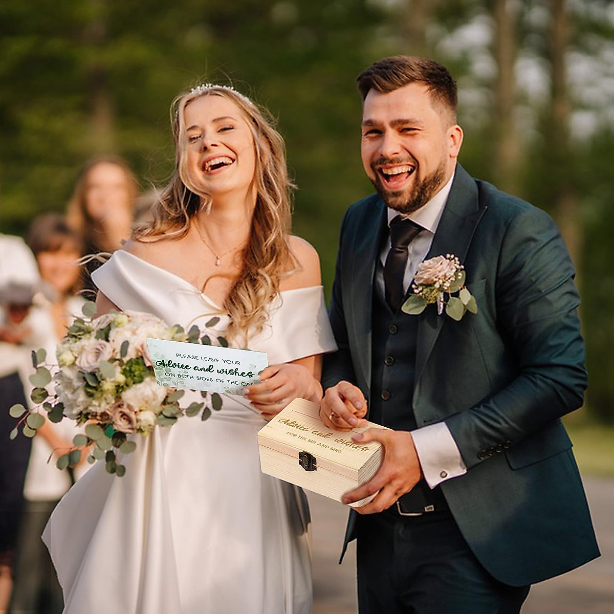 Zzbakress 50 pcs Wedding Advice Cards with Wood Box for Bridal Shower Decor Advice and Wishes for The Mr and Mrs Advice and Wishes for Bridal Shower Games or Wedding Decoration (Elegant)