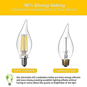 DAYBETTER E12 Candelabra Light Bulbs 60 Watt Equivalent, Dimmable LED Light Bulb Daylight White 5000K, Clear Filament Chandelier Light Bulbs 5.5W 600lm CA11 LED Bulbs, Ceiling Fan Light Bulbs, 5 Pack